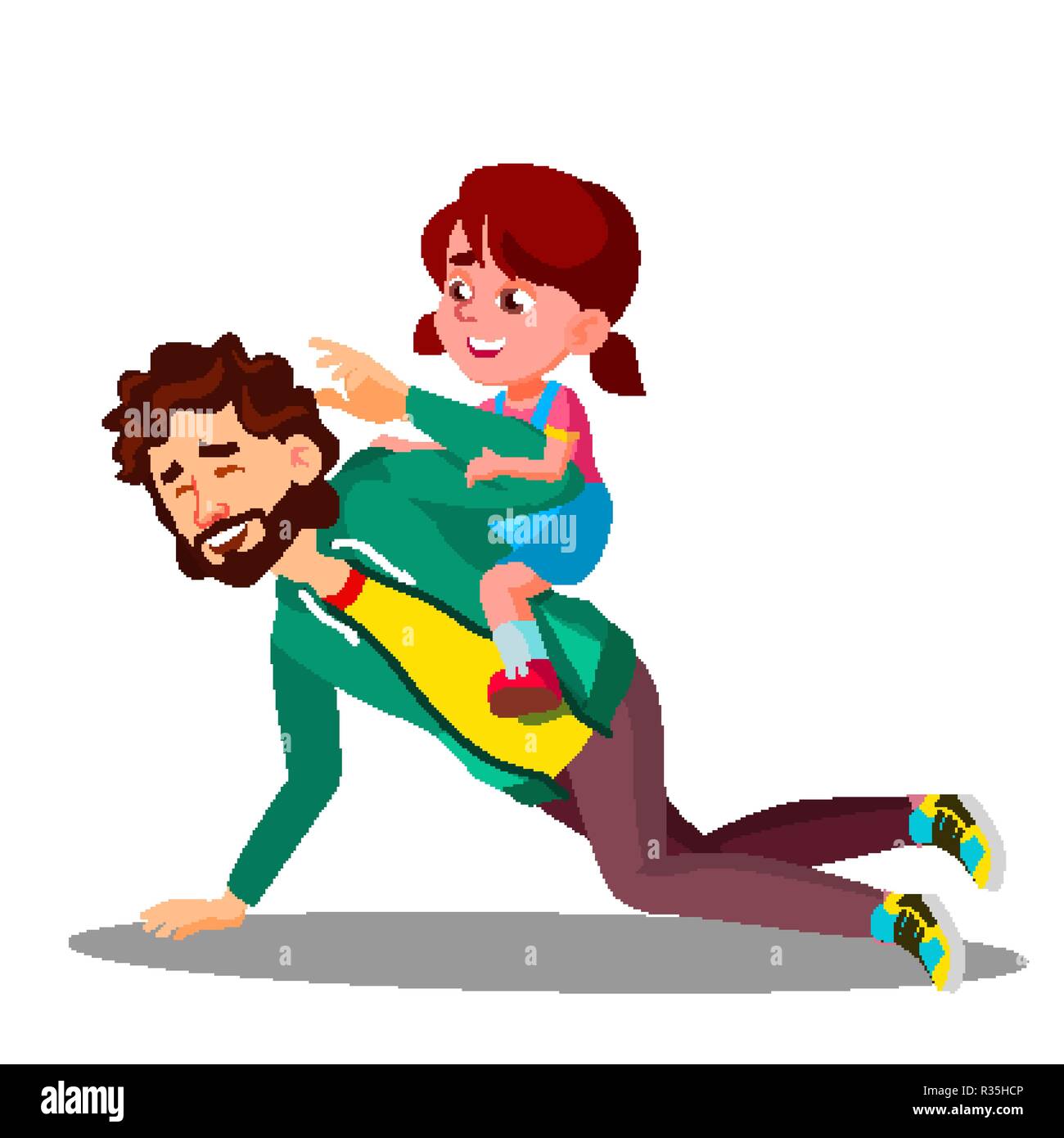 Father Rolling On His Back A Small Daughter Vector. Isolated ...