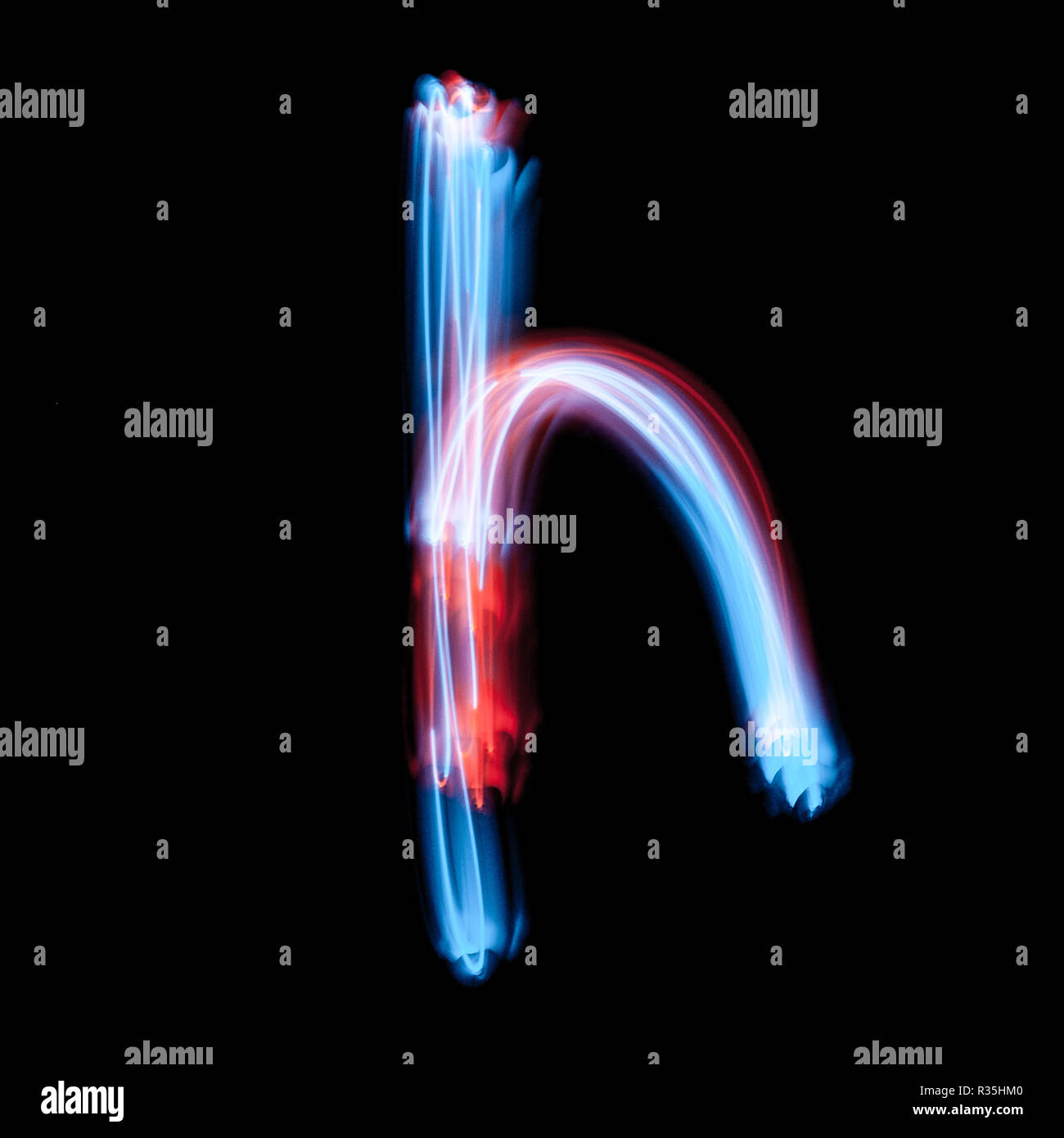 Letter H of the alphabet made from neon sign. The blue light image ...