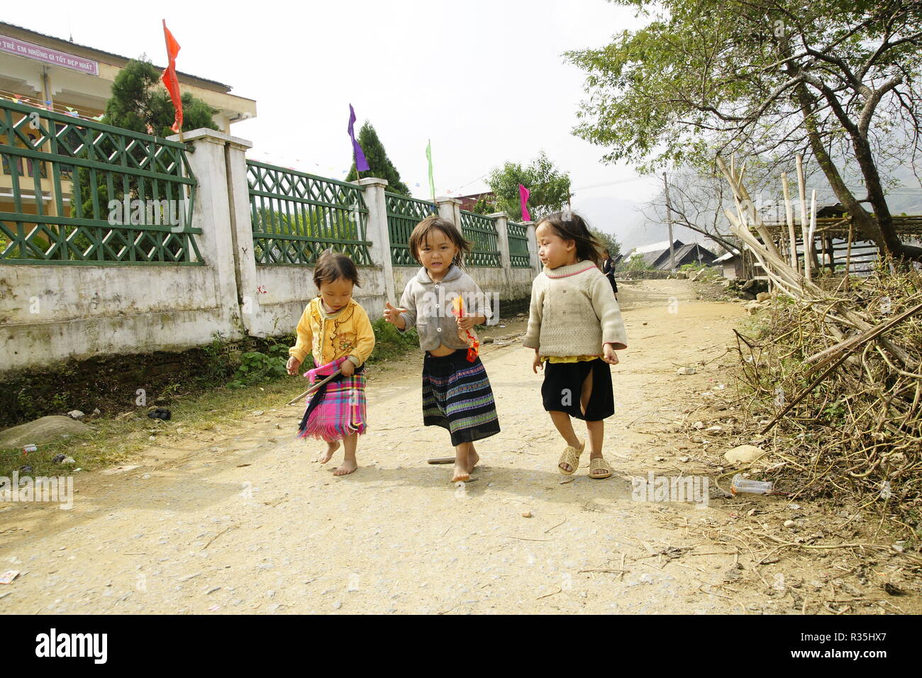 Sapa, Vietnam - August 10, 2018: Children from villages in the ...