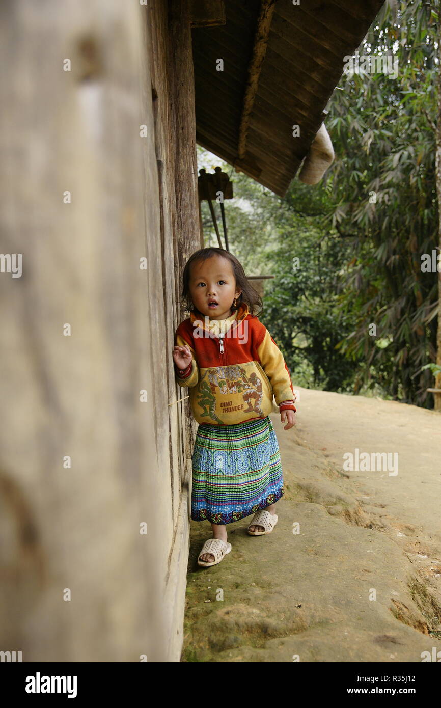 Sapa, Vietnam - August 10, 2018: Children from villages in the ...