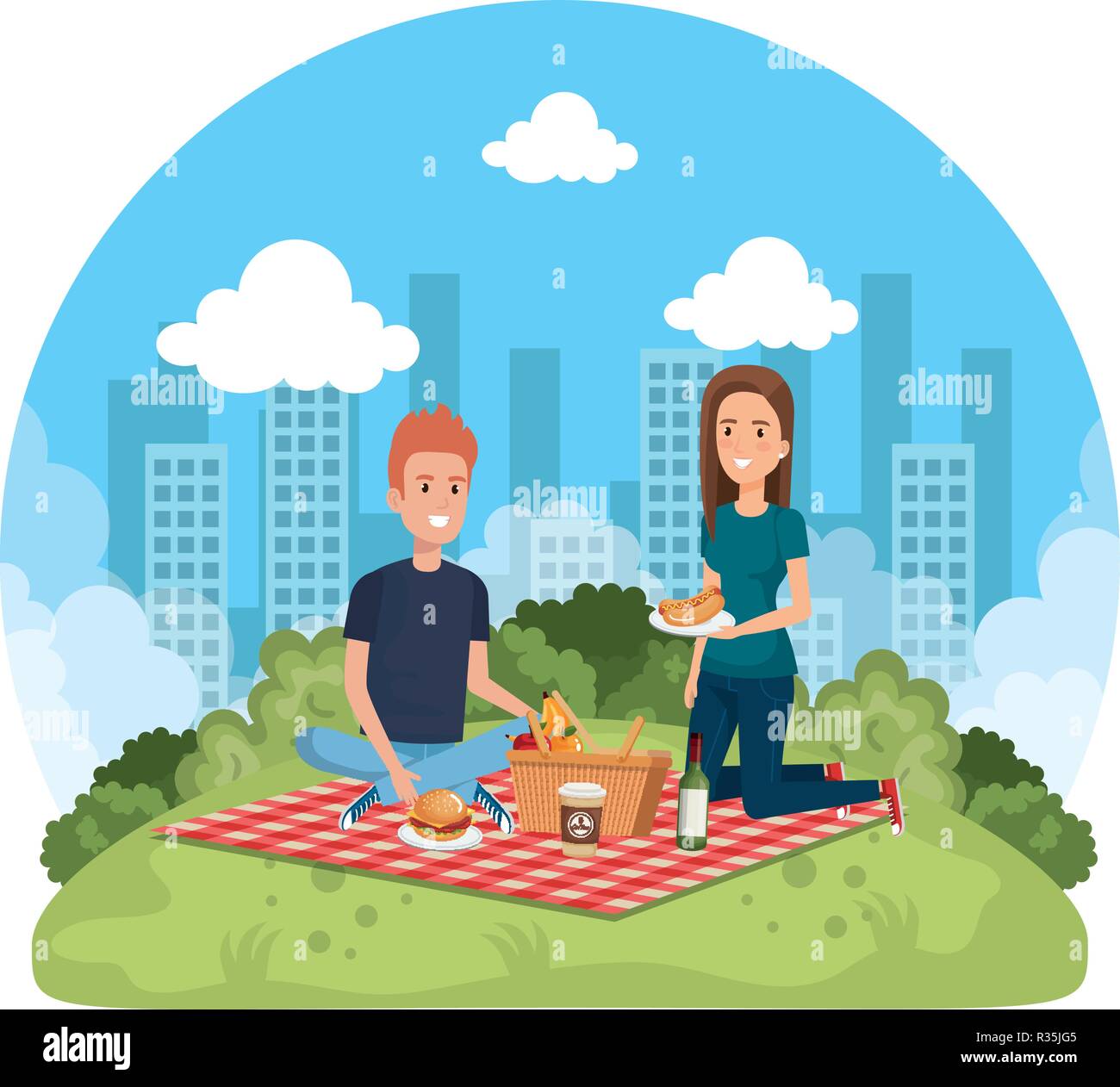 couple in the picnic party vector illustration design Stock Vector ...