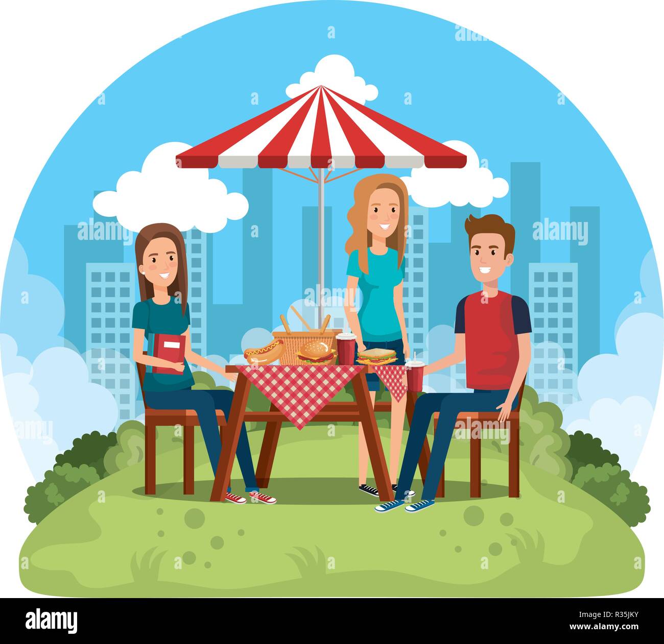 group of people in picnic party vector illustration design Stock Vector ...