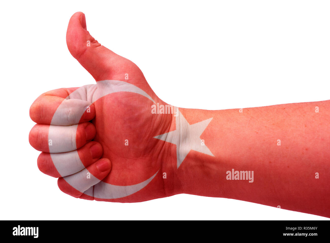 The concept of Turkey-the hand gives a thumbs up with the flag of ...