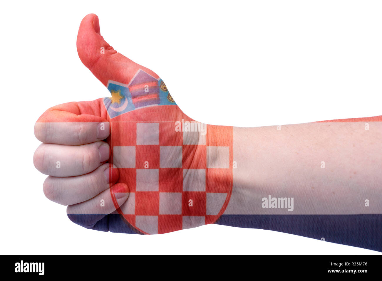 The concept of Croatia-the hand gives a thumbs up with the flag of ...