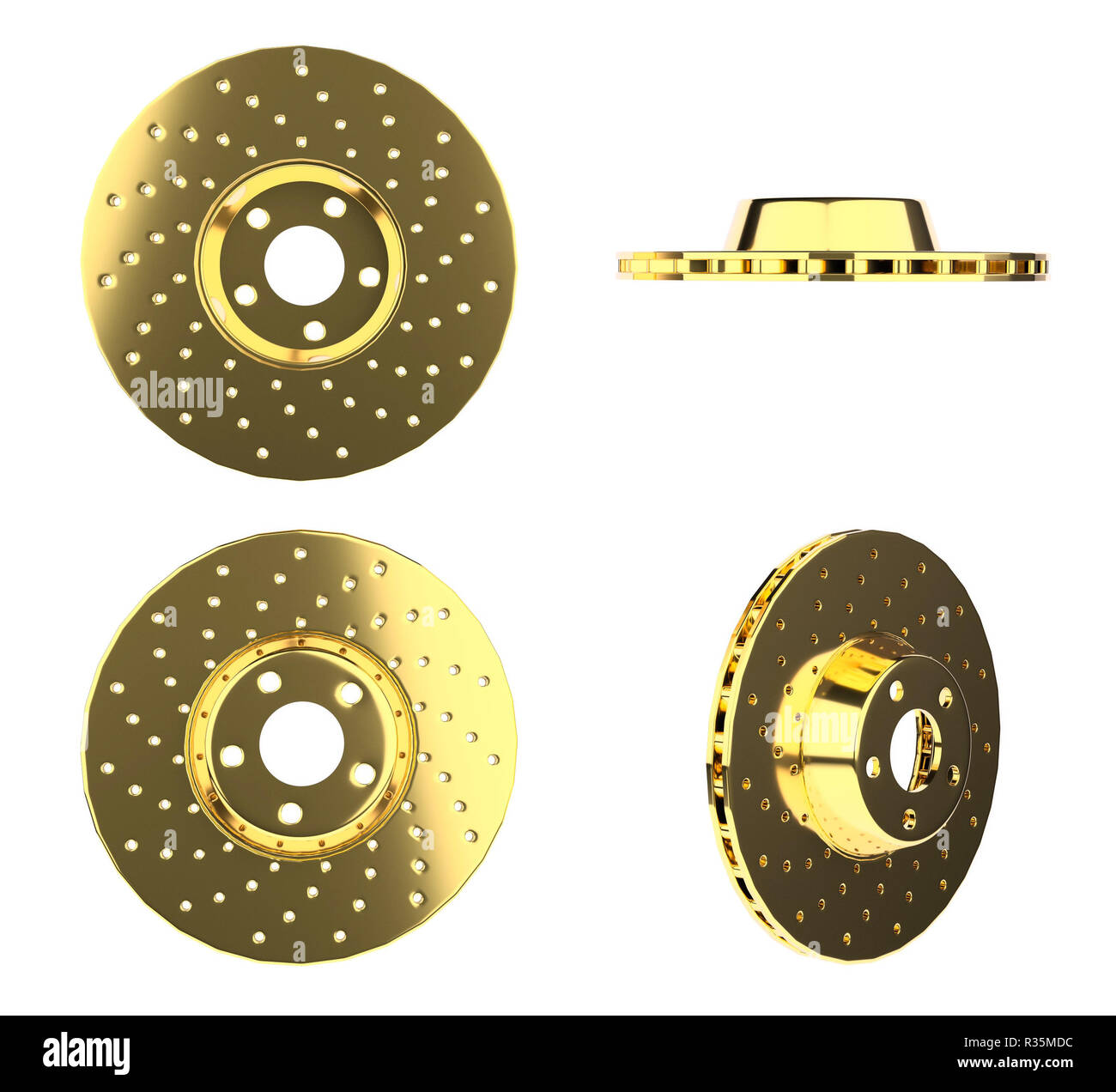 Auto spare parts for car, gold brake disks on white background Stock ...