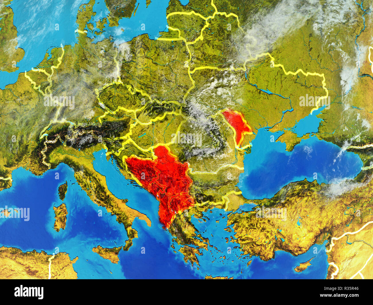 CEFTA countries from space on model of planet Earth with country ...