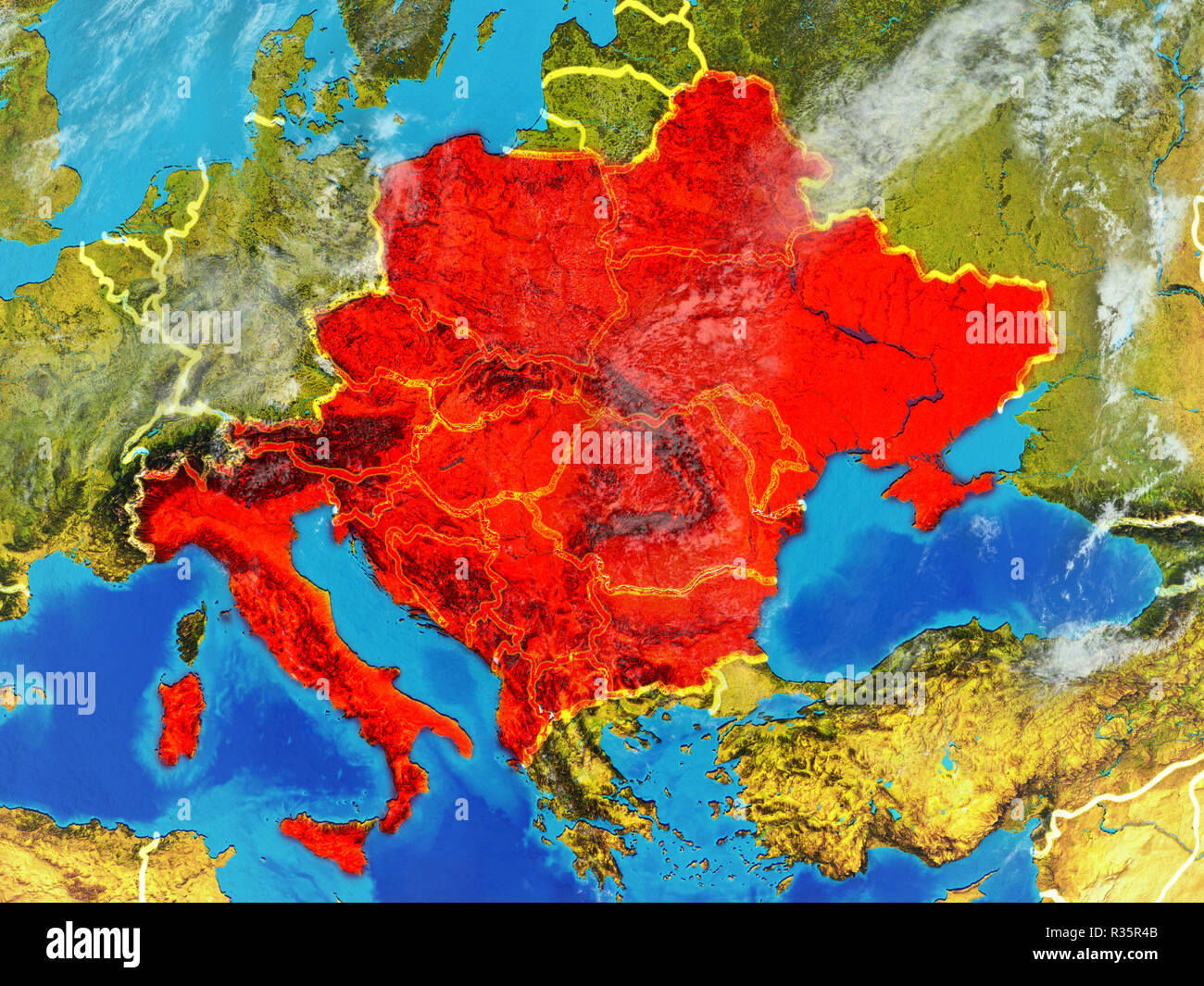CEI countries from space on model of planet Earth with country borders ...