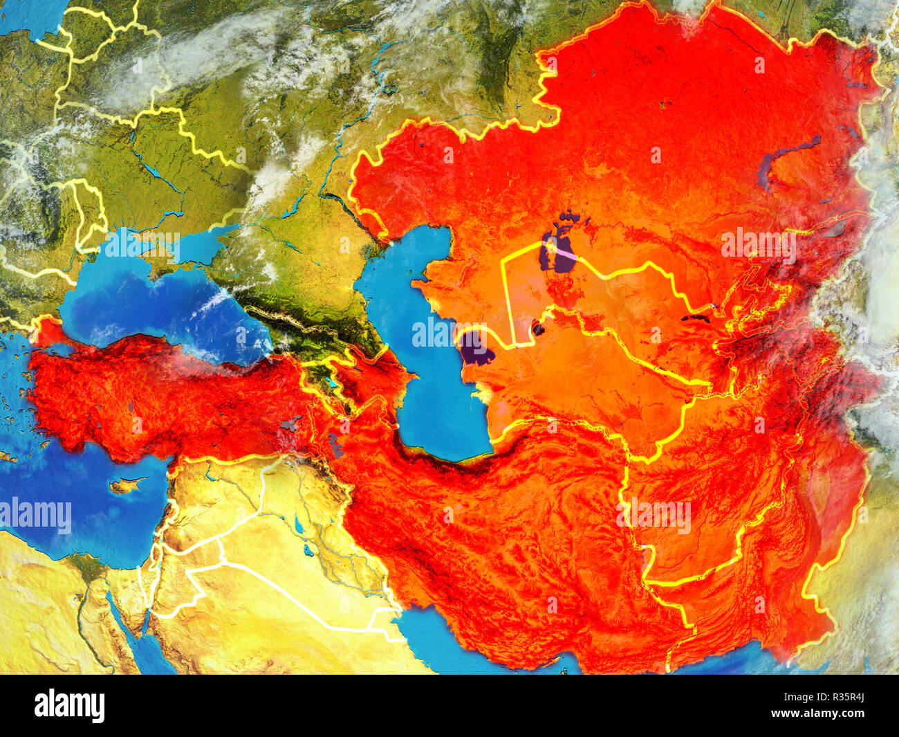 ECO member states from space on model of planet Earth with country ...