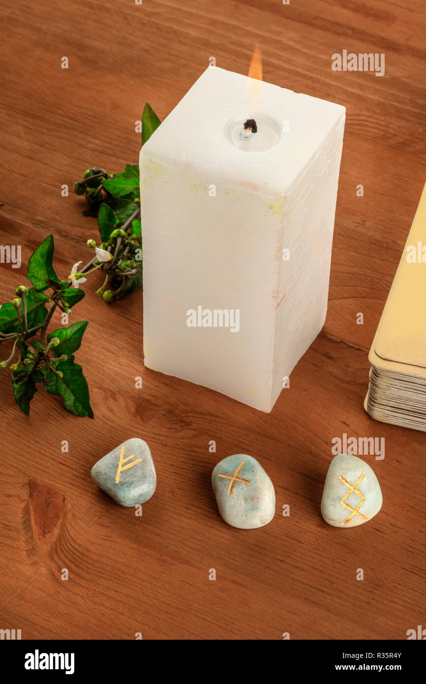 Runes, stones used in Wicca and other magic and for divination, with a ...