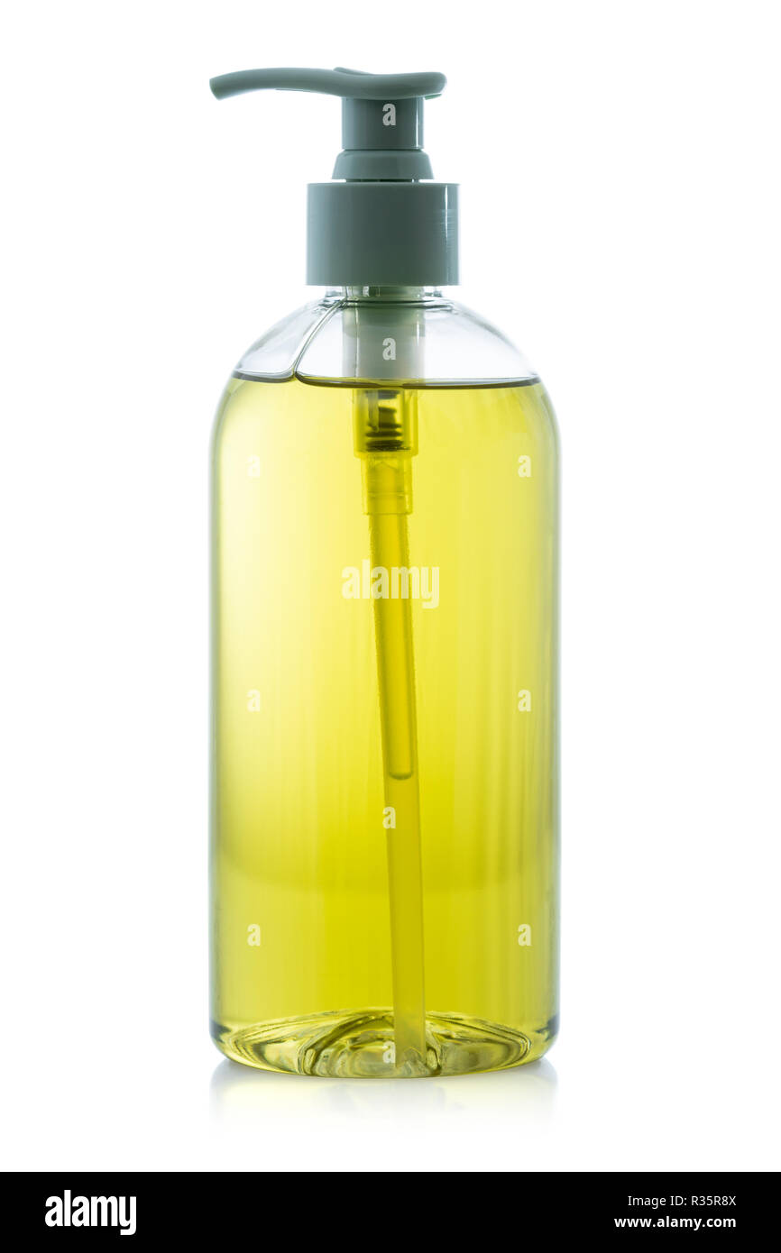 Bottle of liquid antibacterial soap with dispenser isolated on ...