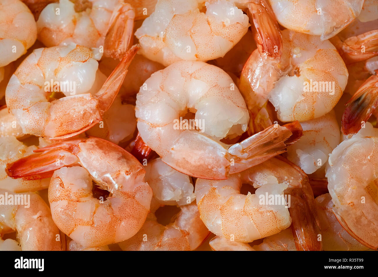 Shrimp background with a close up view . Delicious refrigerated ...