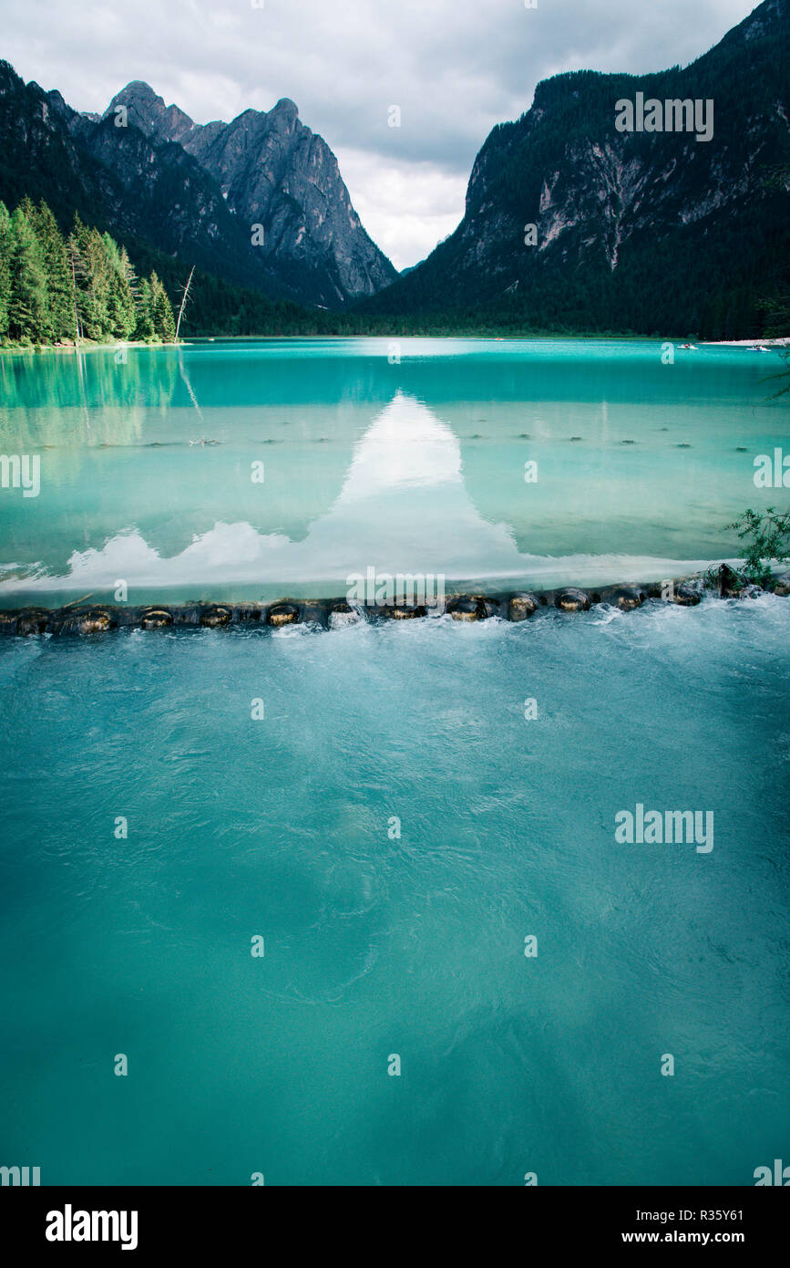 Dobbiaco Lake in the Dolomites Alps, Italy Stock Photo - Alamy