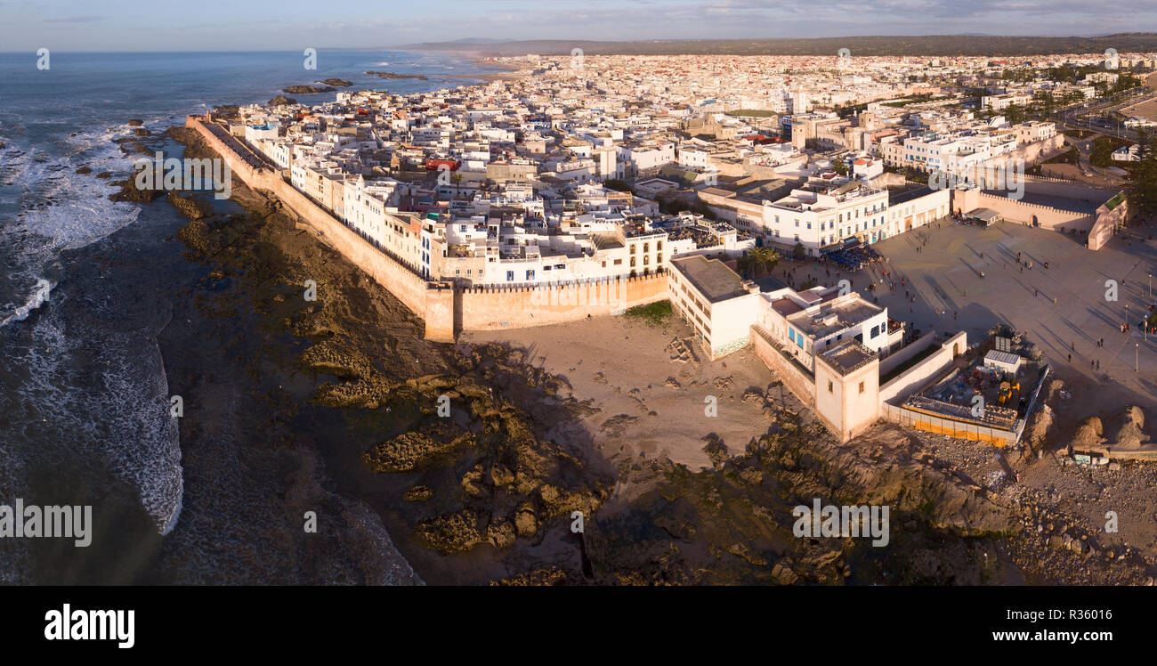 Aerial panorama of medieval Essaouira old city on Atlantic coast at ...