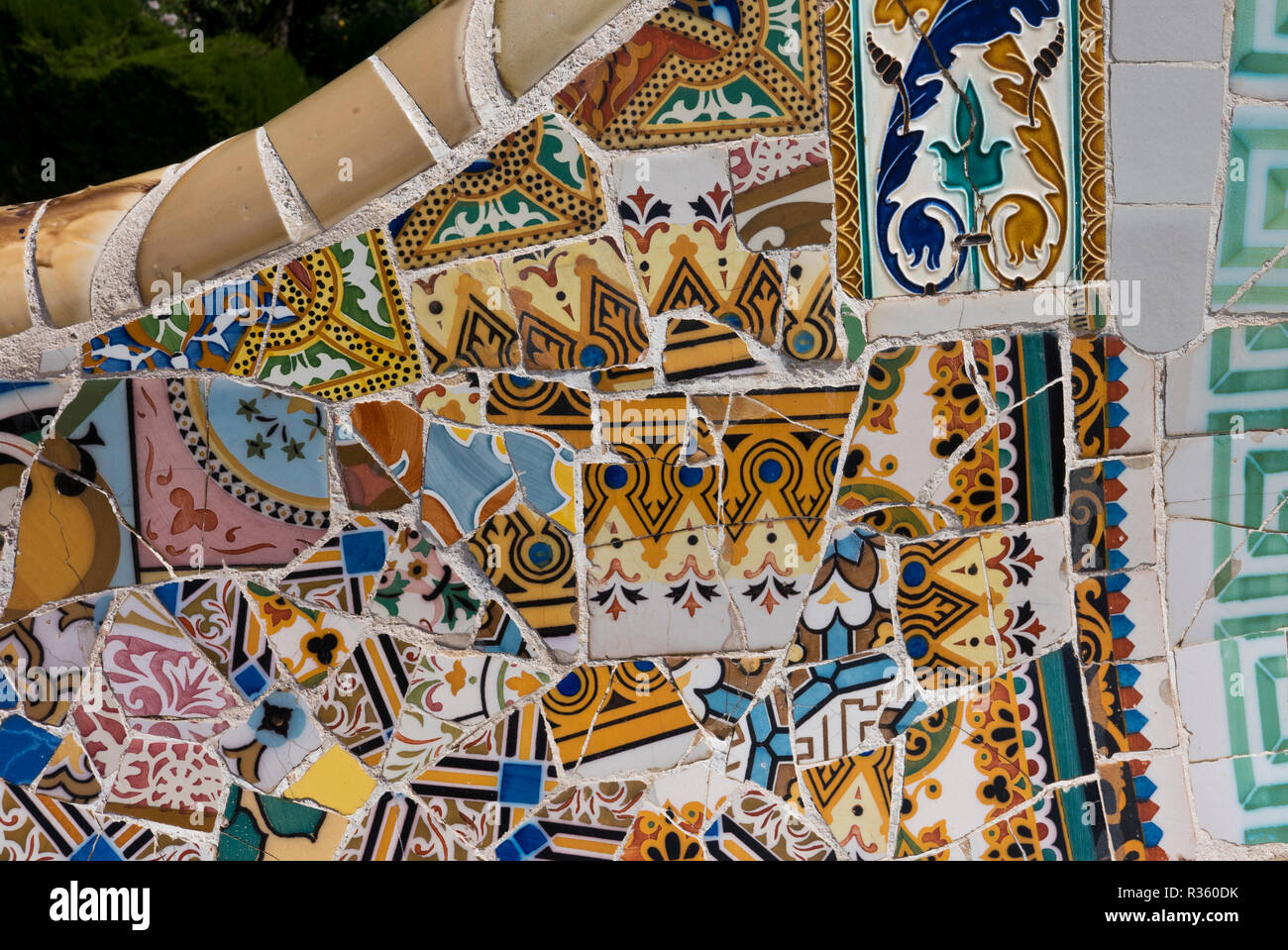 Colourful mosaic designs on the back of benches designed by Antoni ...