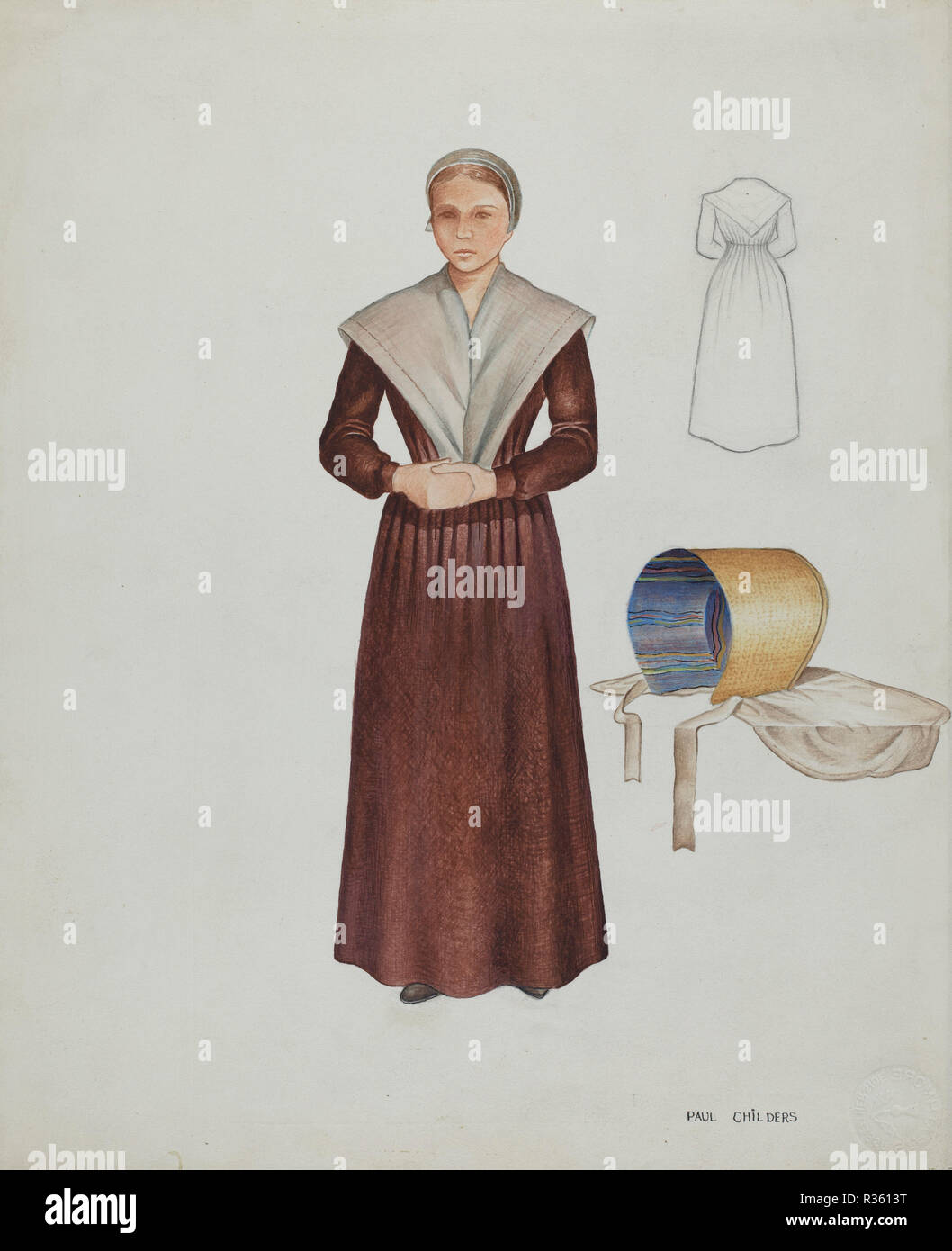 Shaker Costume. Dated: c. 1937. Dimensions: overall: 28 x 22.8 cm (11 x ...