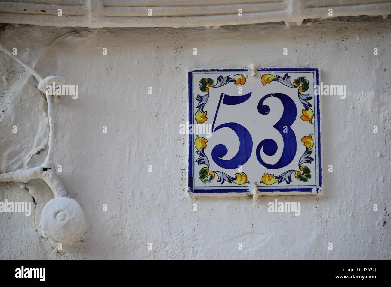 house facades,street signs,email,tiles,spain,house number 53 Stock ...
