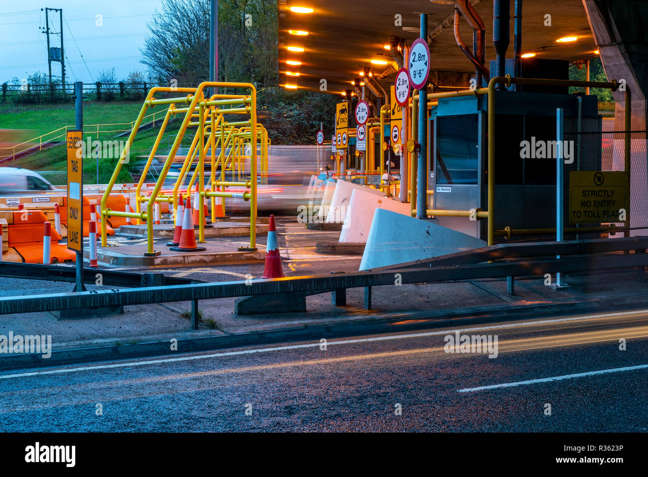 Toll plaza, M48 Severn River crossing, Aust, Bristol. The tolls between ...