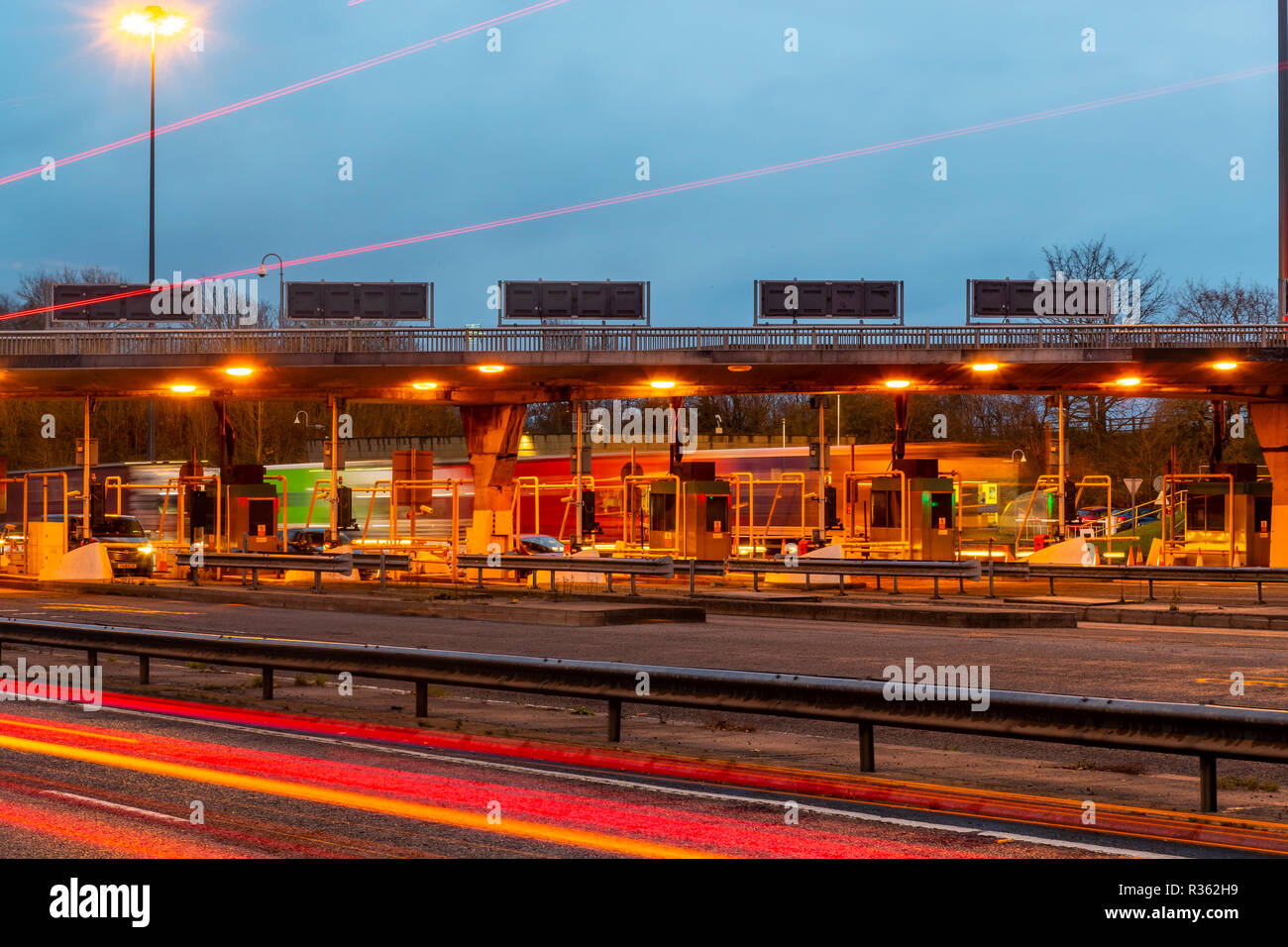 Toll plaza, M48 Severn River crossing, Aust, Bristol. The tolls between ...
