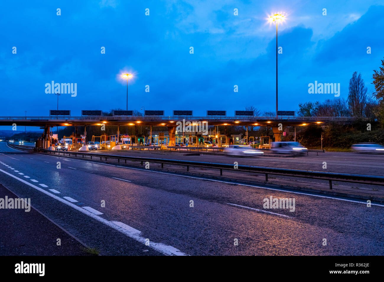 Toll plaza, M48 Severn River crossing, Aust, Bristol. The tolls between ...