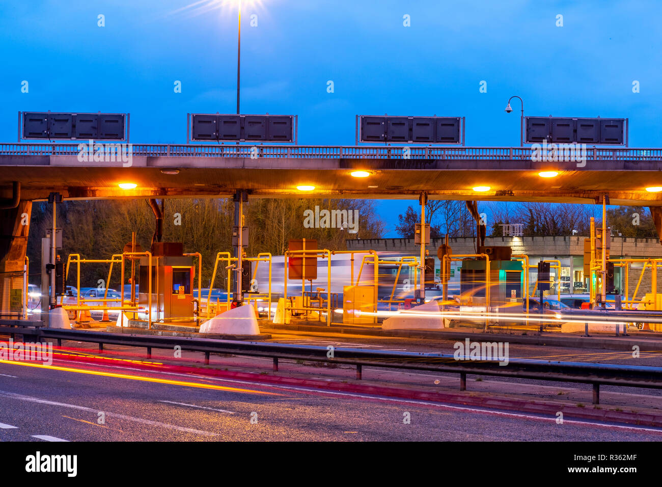 Toll plaza, M48 Severn River crossing, Aust, Bristol. The tolls between ...