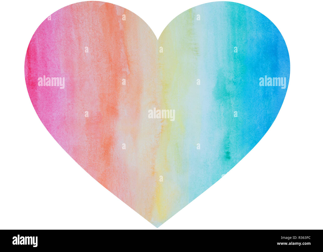 Heart shape hand painted with watercolors in rainbow colors. It has ...