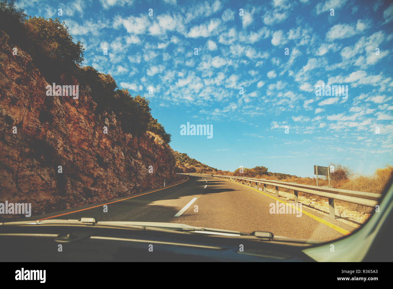 Driving a car on the mountain road. Mount Menara, Israel Stock Photo ...