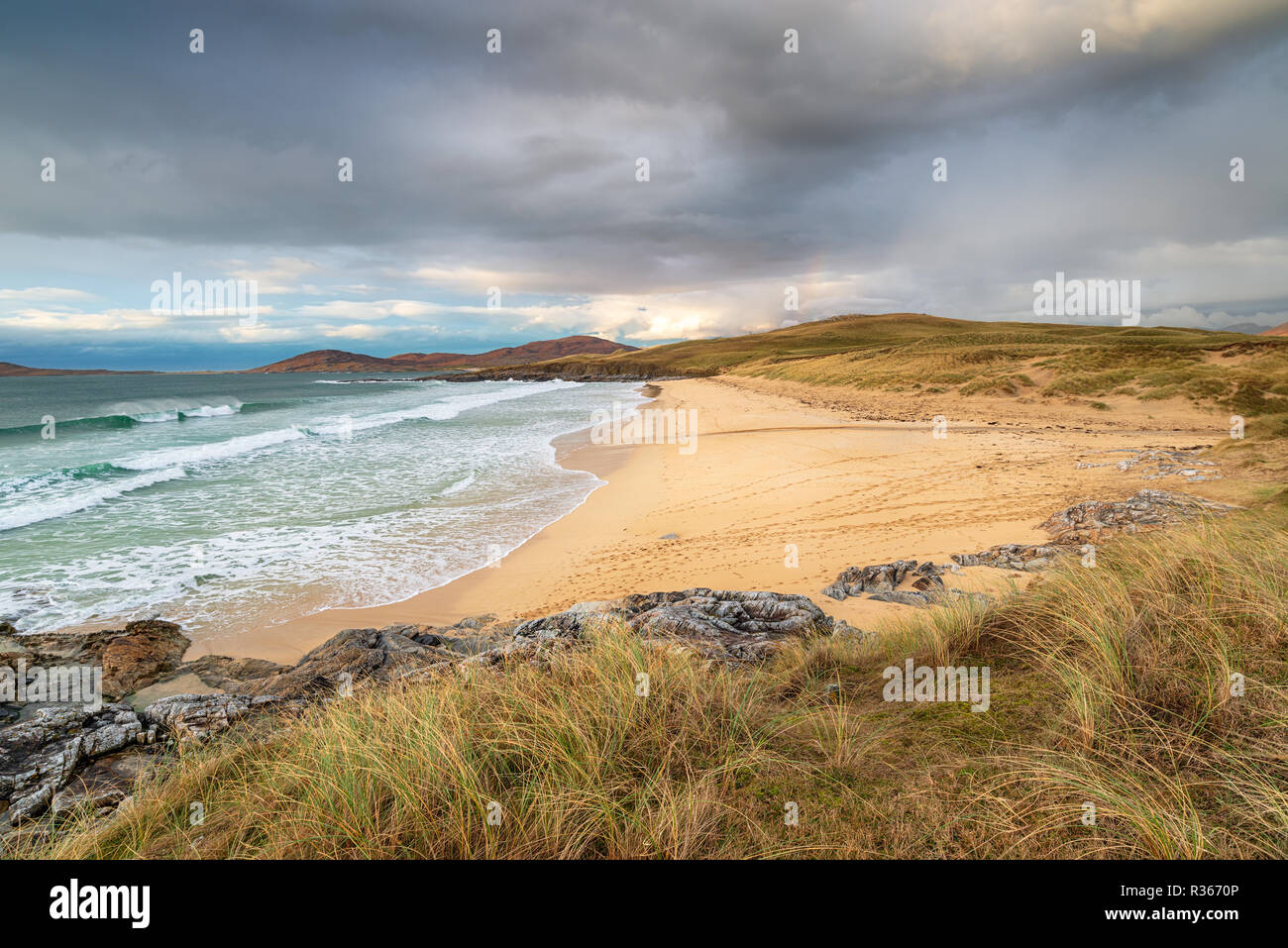 Traigh Lar beach near Horgabost on the Isle of Harris with the Isle of ...