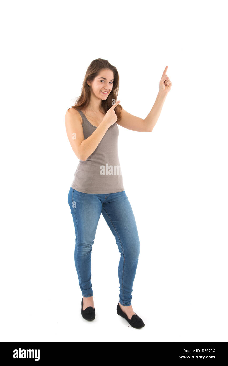woman pointing to the right Stock Photo - Alamy