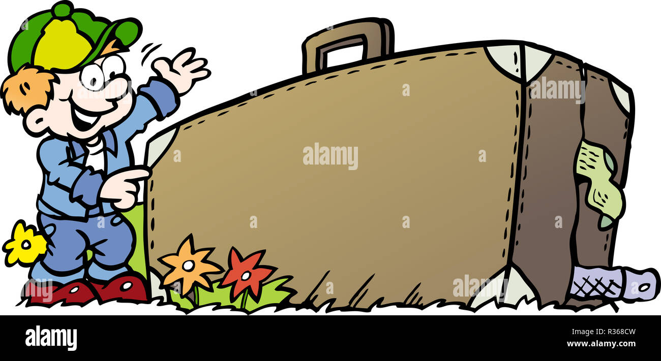 Cartoon Vector illustration of an traveling Boy with his suitcase Stock ...