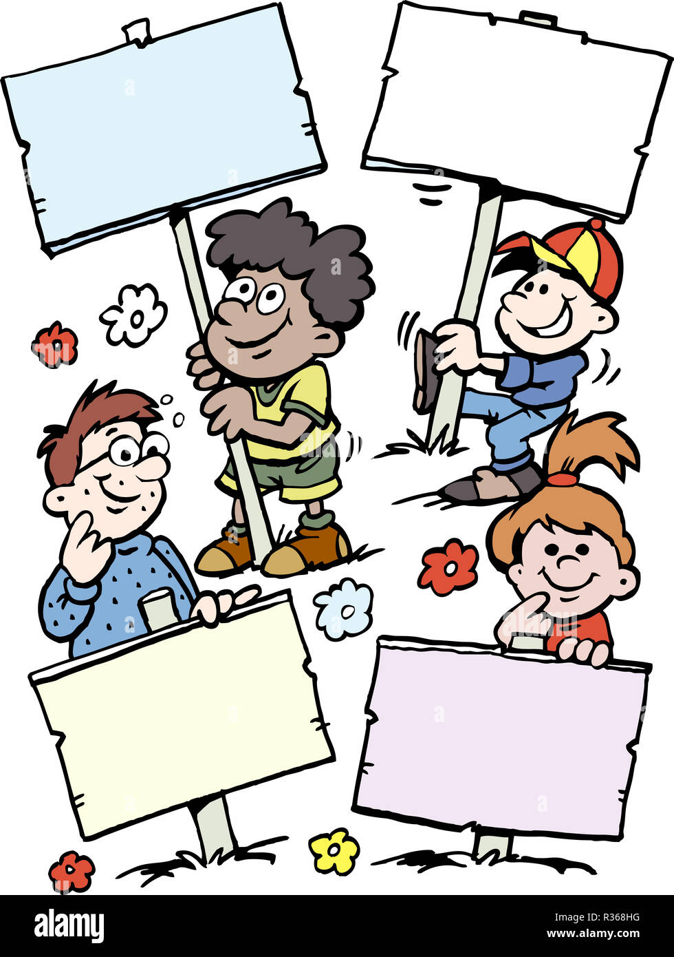 Cartoon Vector illustration of of some happy children holding signs ...
