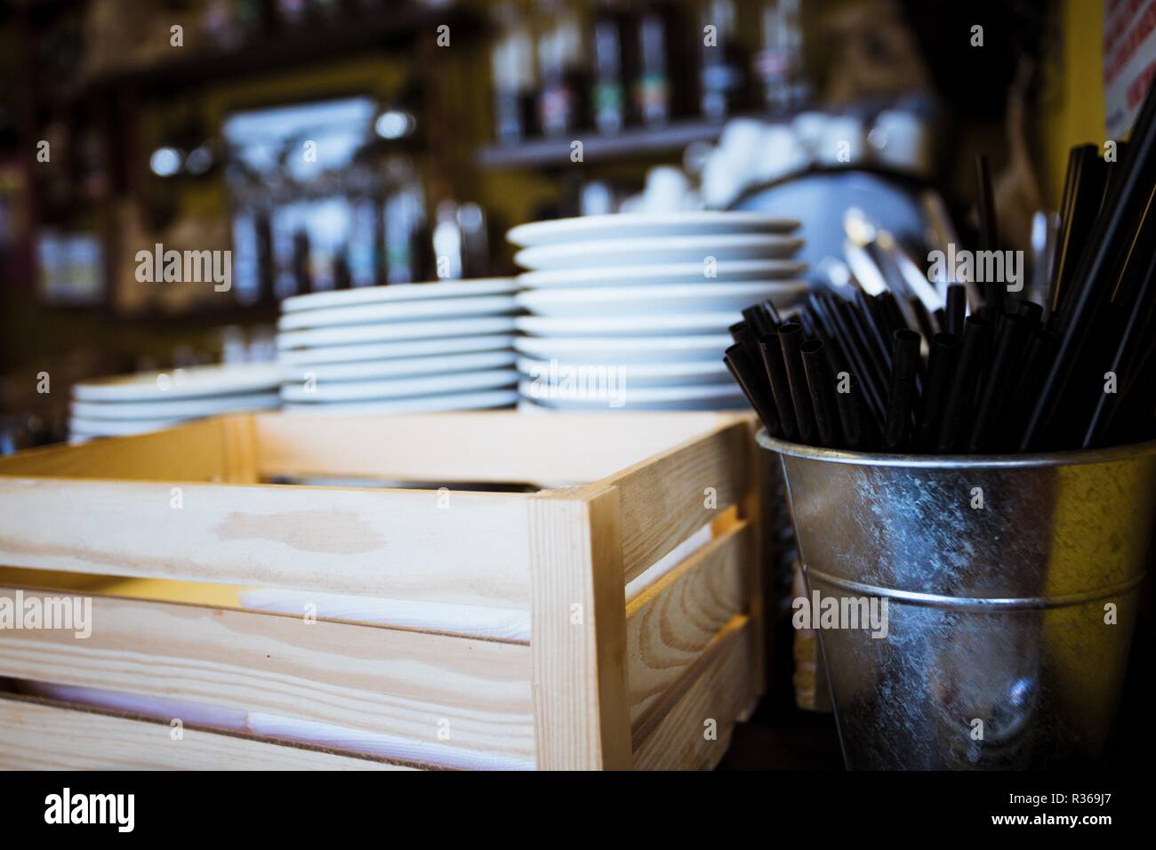 counter and coffee shop interior abstract background Stock Photo - Alamy