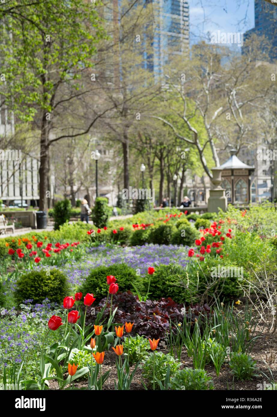 Rittenhouse Square, a garden and park downtown Philadelphia in Spring ...