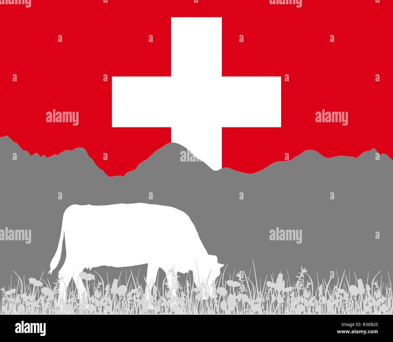 cow alm and swiss flag Stock Photo - Alamy