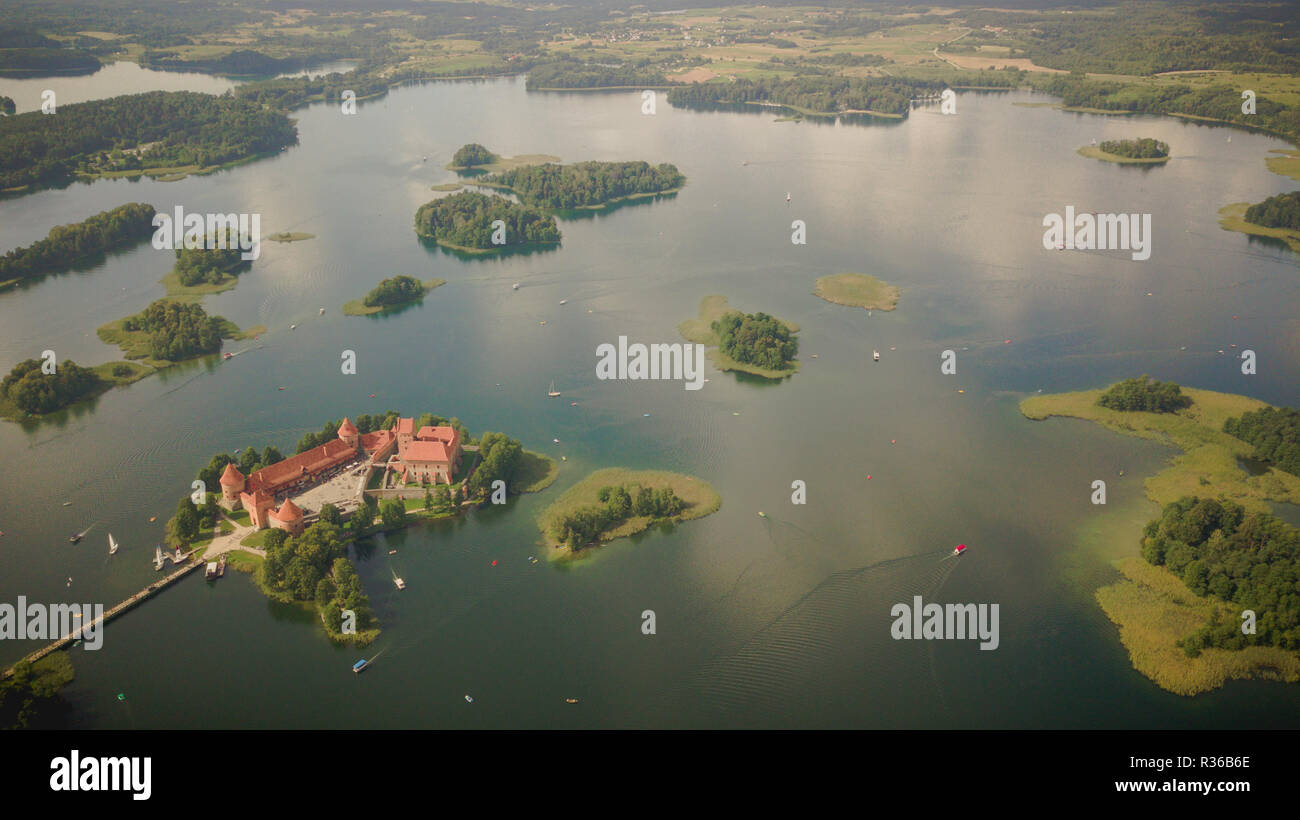 Trakai island castle photography from drone Stock Photo - Alamy