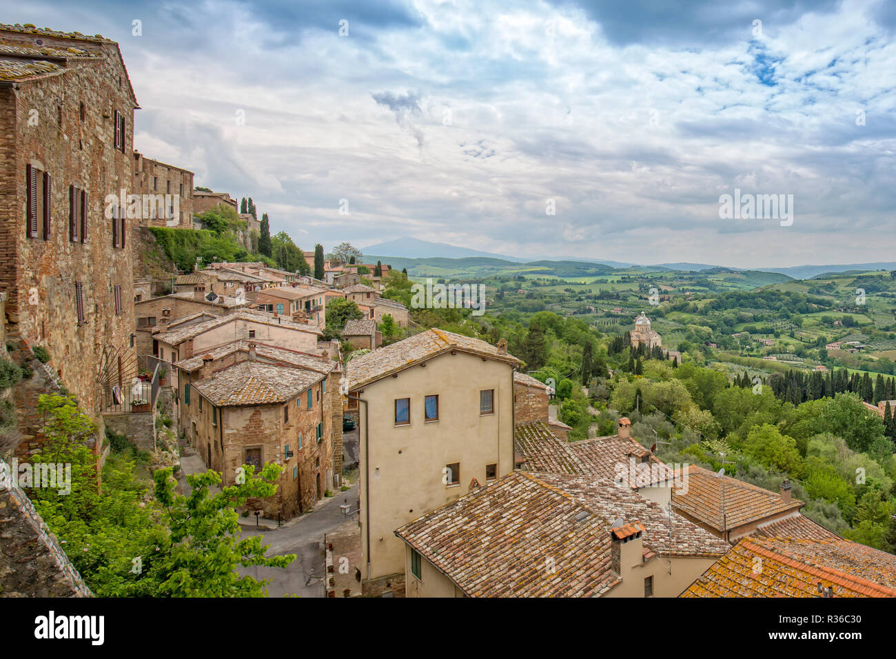 Landscape of the Tuscany. View from the city wall on the church of ...