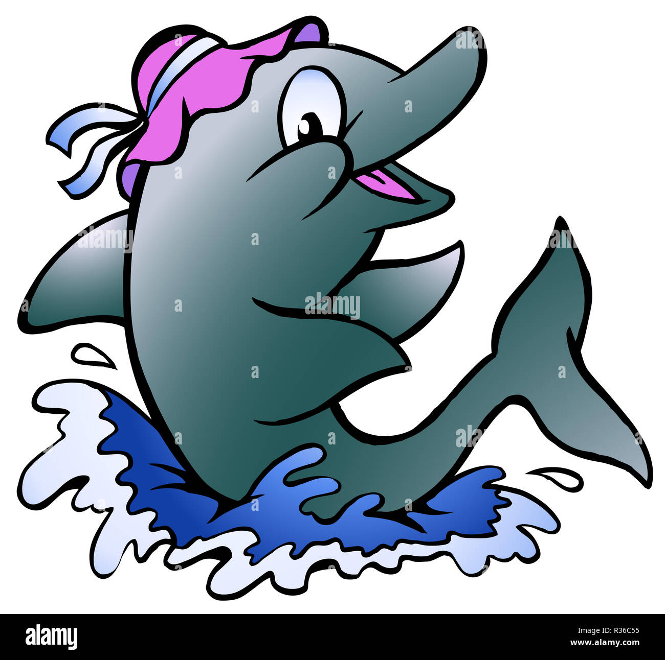 Hand-drawn Vector illustration of an Dolphin playing in the blue water ...