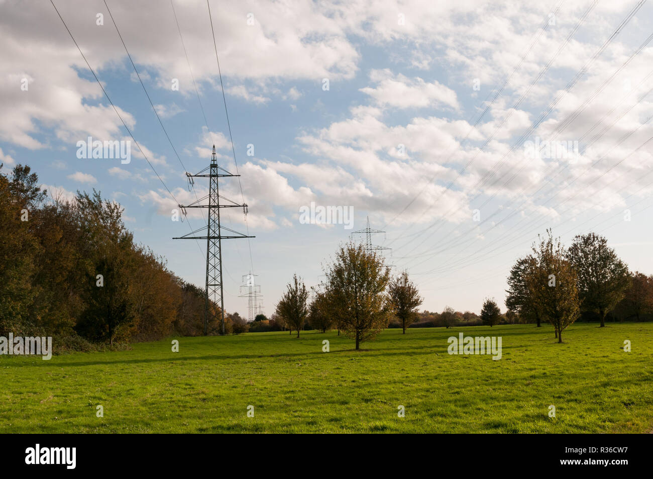 electricity pylon in the field Stock Photo - Alamy