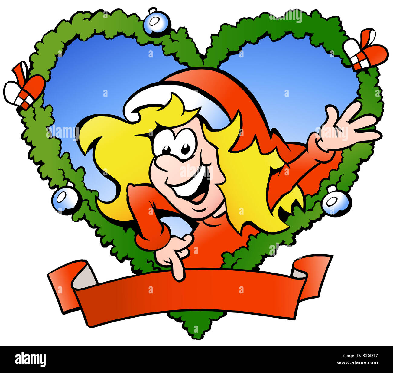 Hand-drawn Vector illustration of an happy santa girl Stock Photo - Alamy
