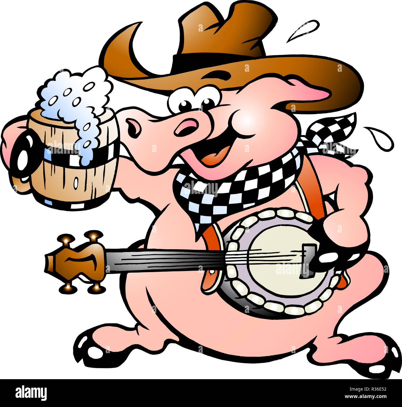 Hand-drawn Vector illustration of an pig playing banjo Stock Photo - Alamy