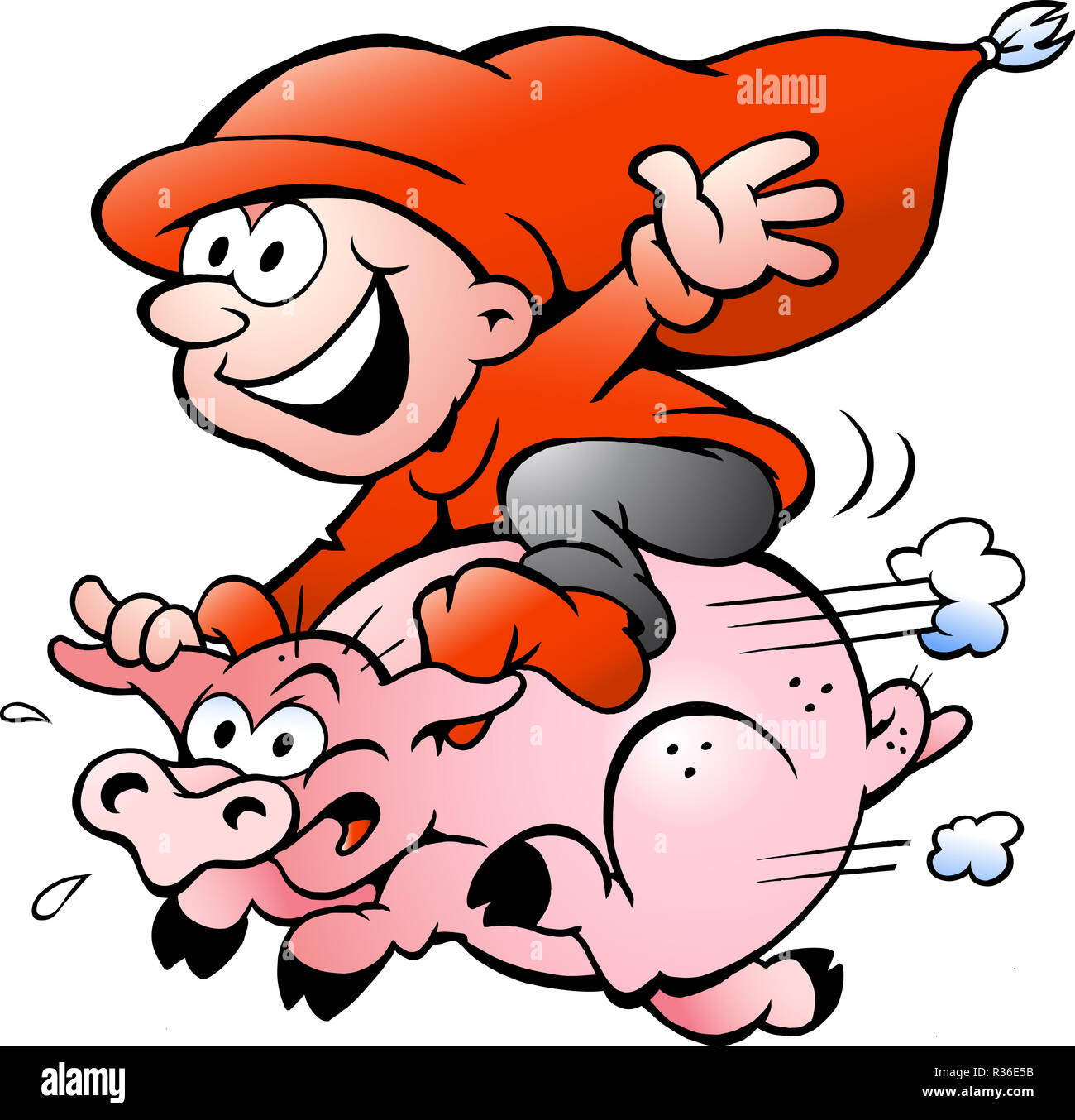 Hand-drawn Vector illustration of elf riding on a pig Stock Photo - Alamy