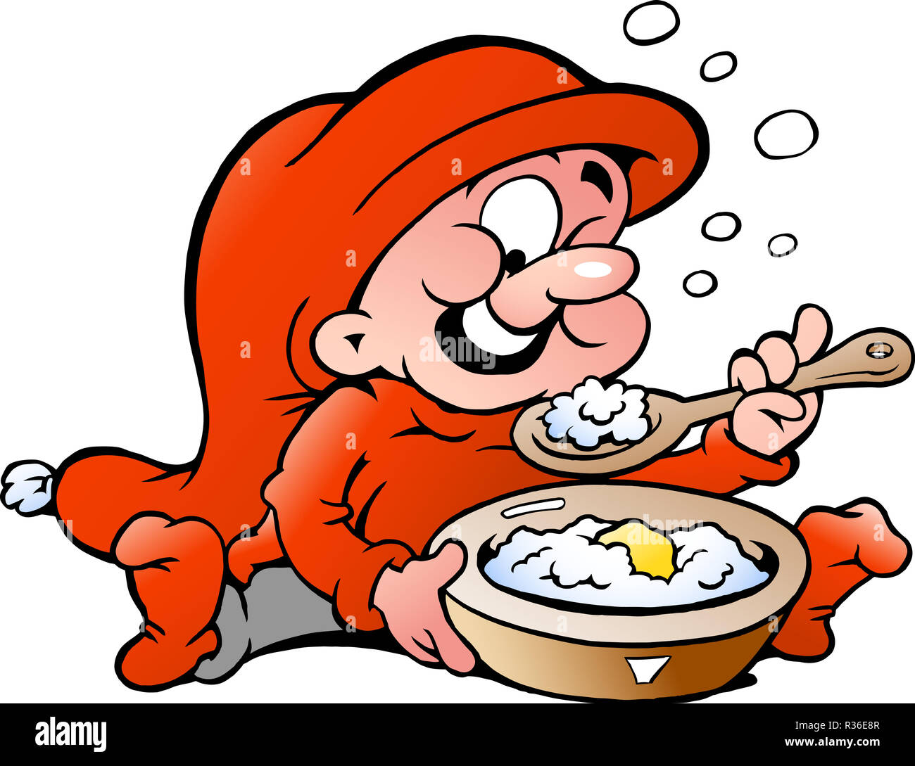 Hand-drawn Vector illustration of elf eating porridge Stock Photo - Alamy