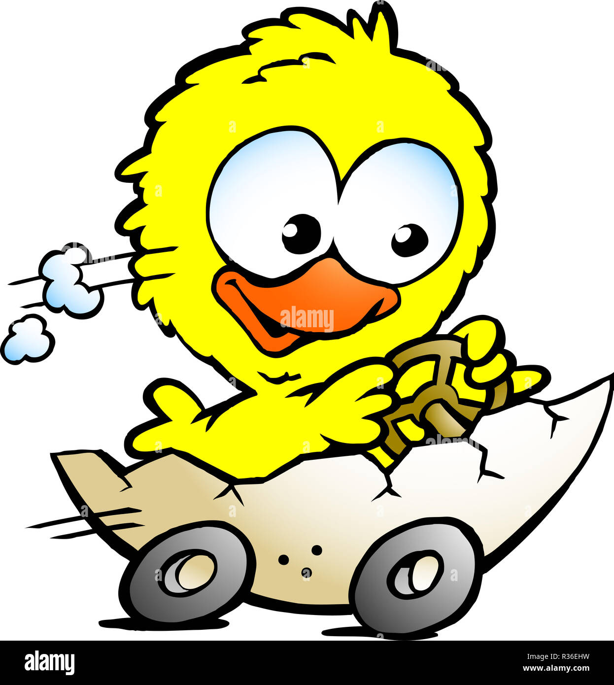 Hand-drawn Vector illustration of an cute baby chicken driving in a ...