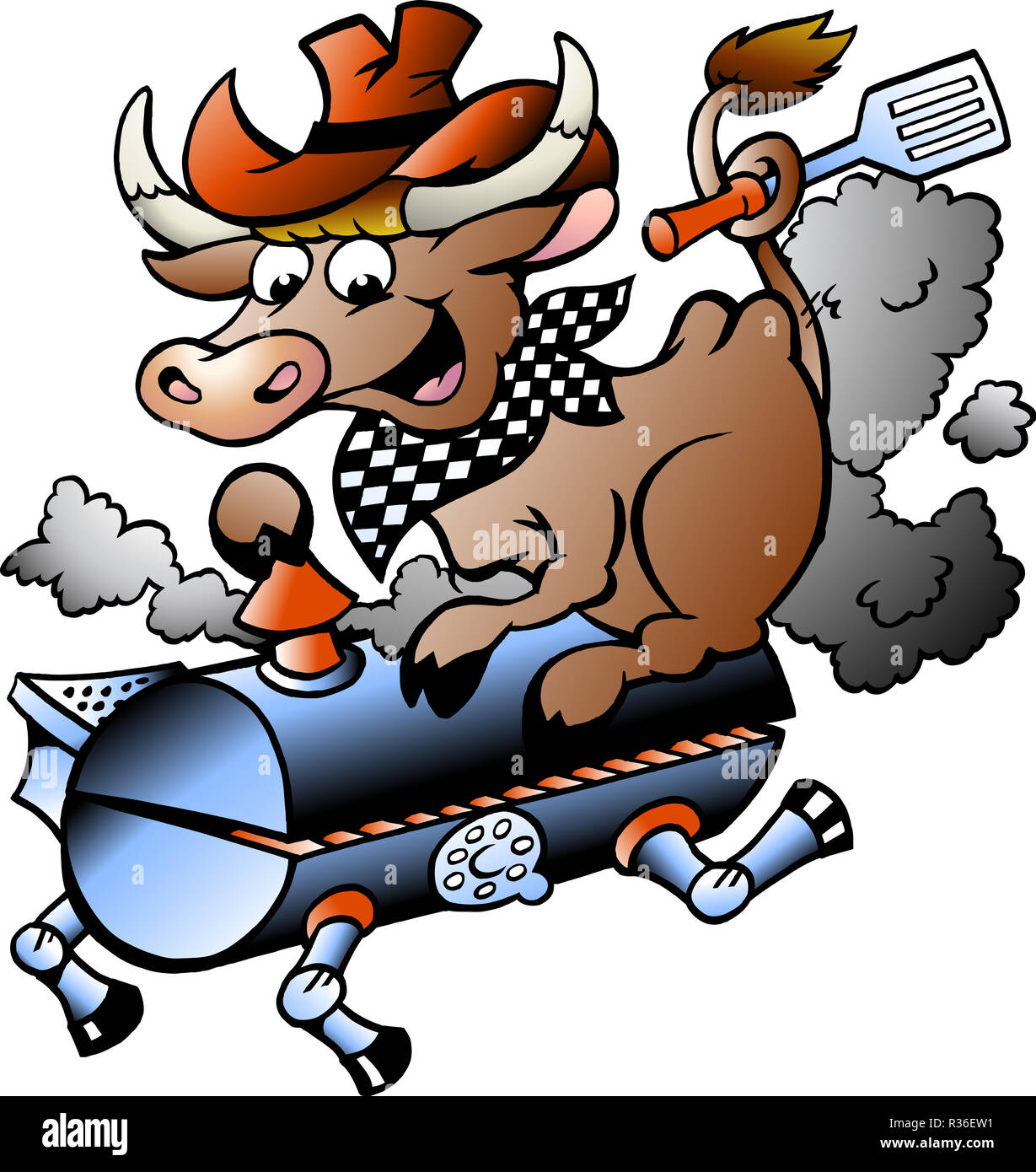 Hand-drawn Vector illustration of an Cow riding a BBQ barrel Stock ...