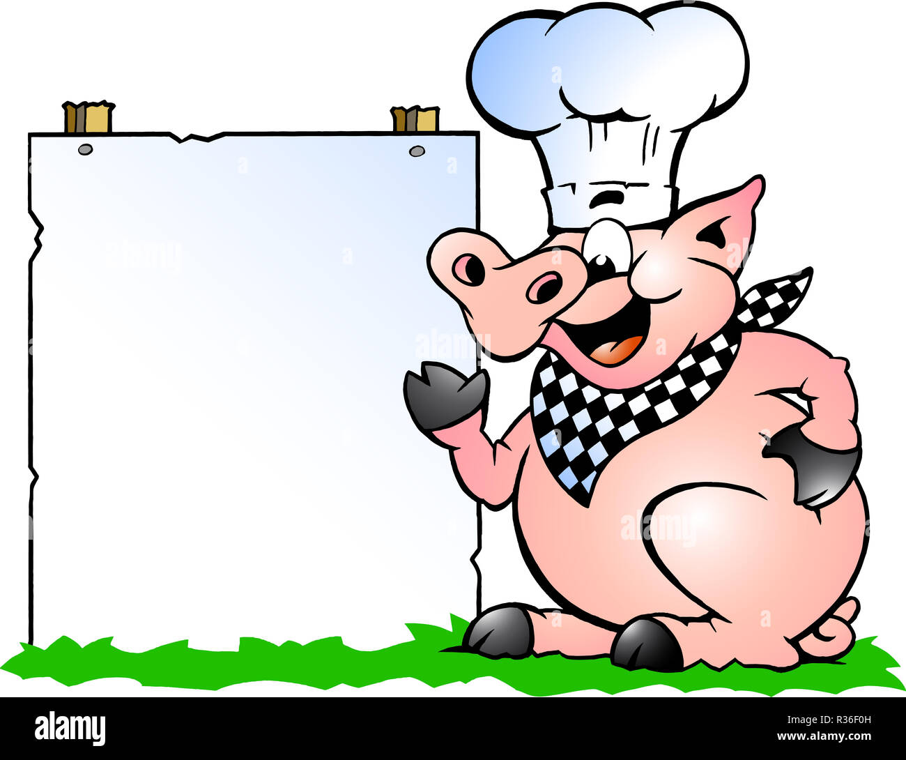 Hand-drawn Vector illustration of an Chef Pig standing and pointing ...