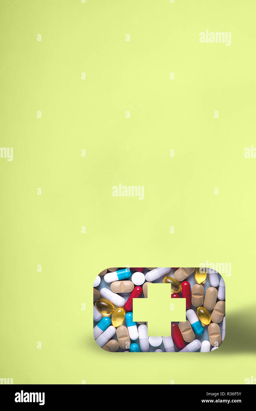 First Aid Kit with pills Minimalism. The concept of first aid in case ...