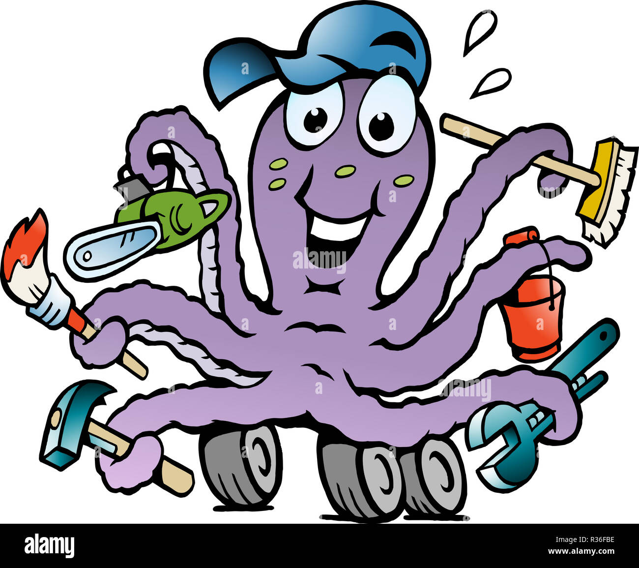 Hand-drawn Vector illustration of an Happy Busy Octopus Handyman Stock ...