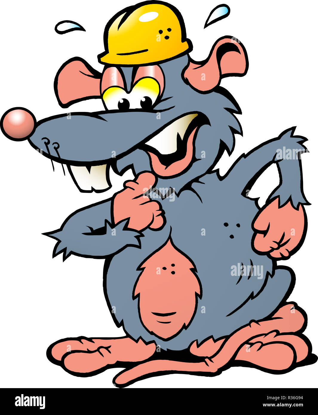 Hand-drawn Vector illustration of an scared Rat with yellow Helmet ...