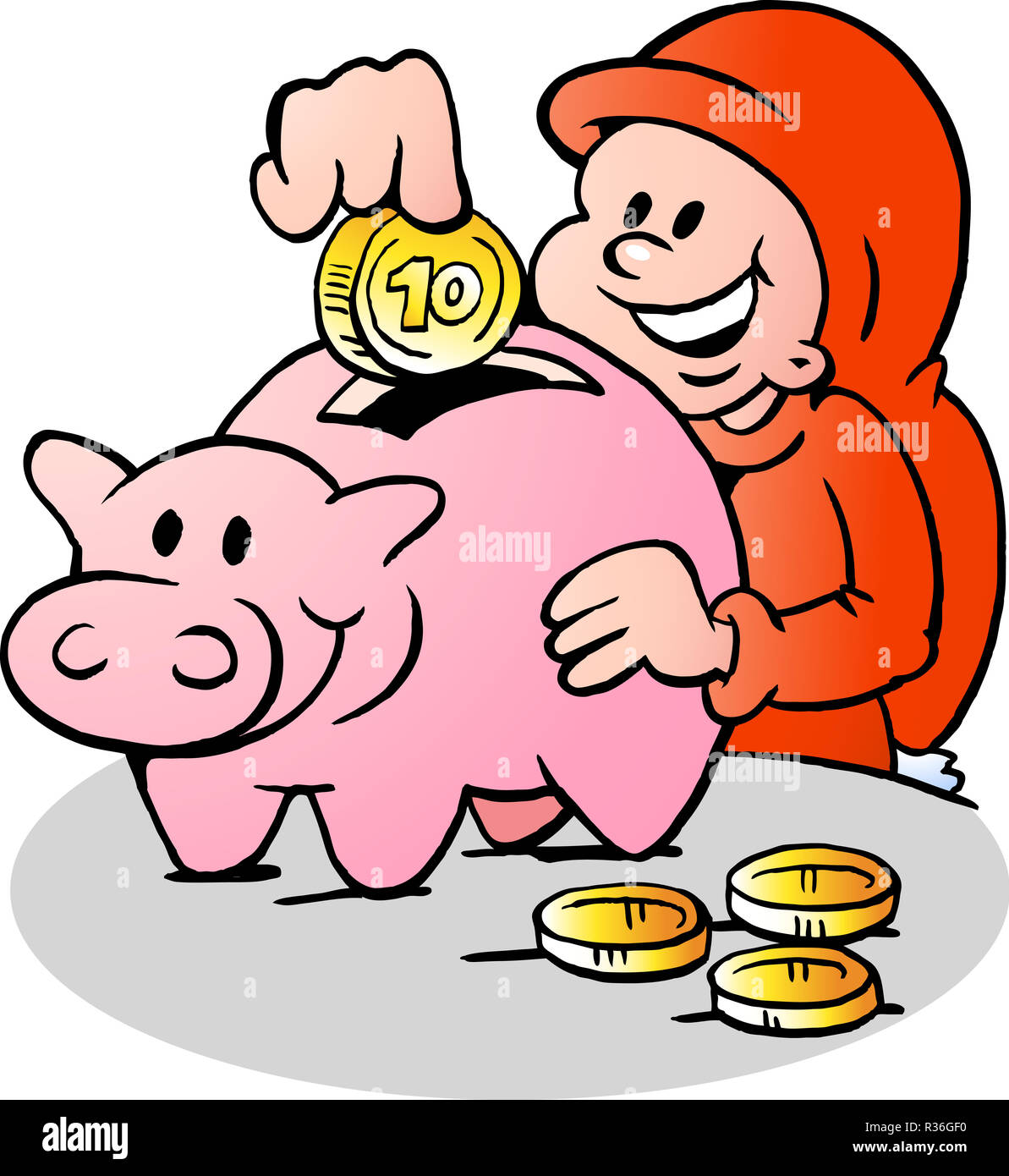 Hand-drawn Vector illustration of an Happy Christmas Elf put money into ...