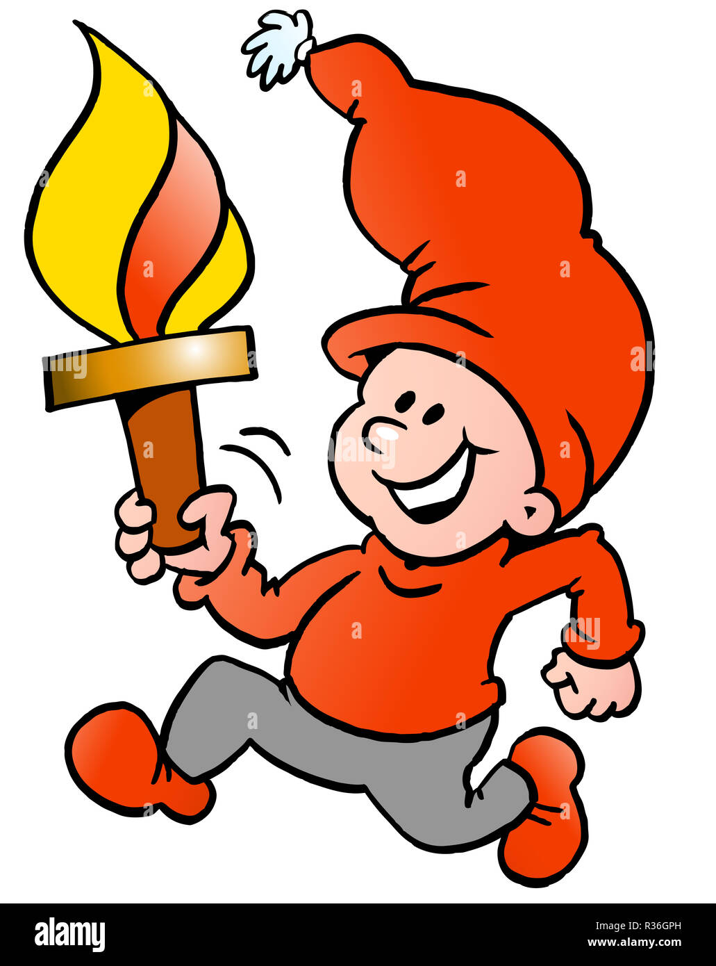 Hand-drawn Vector illustration of an Happy Christmas Elf running with a ...