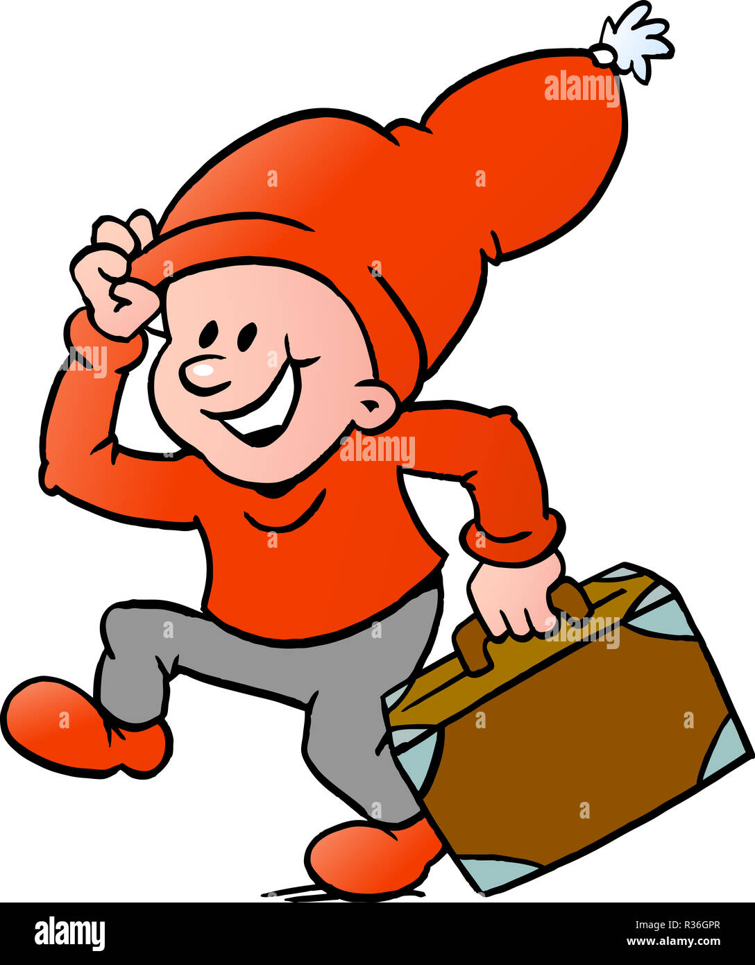 Hand-drawn Vector illustration of an Happy Christmas Elf running with a ...